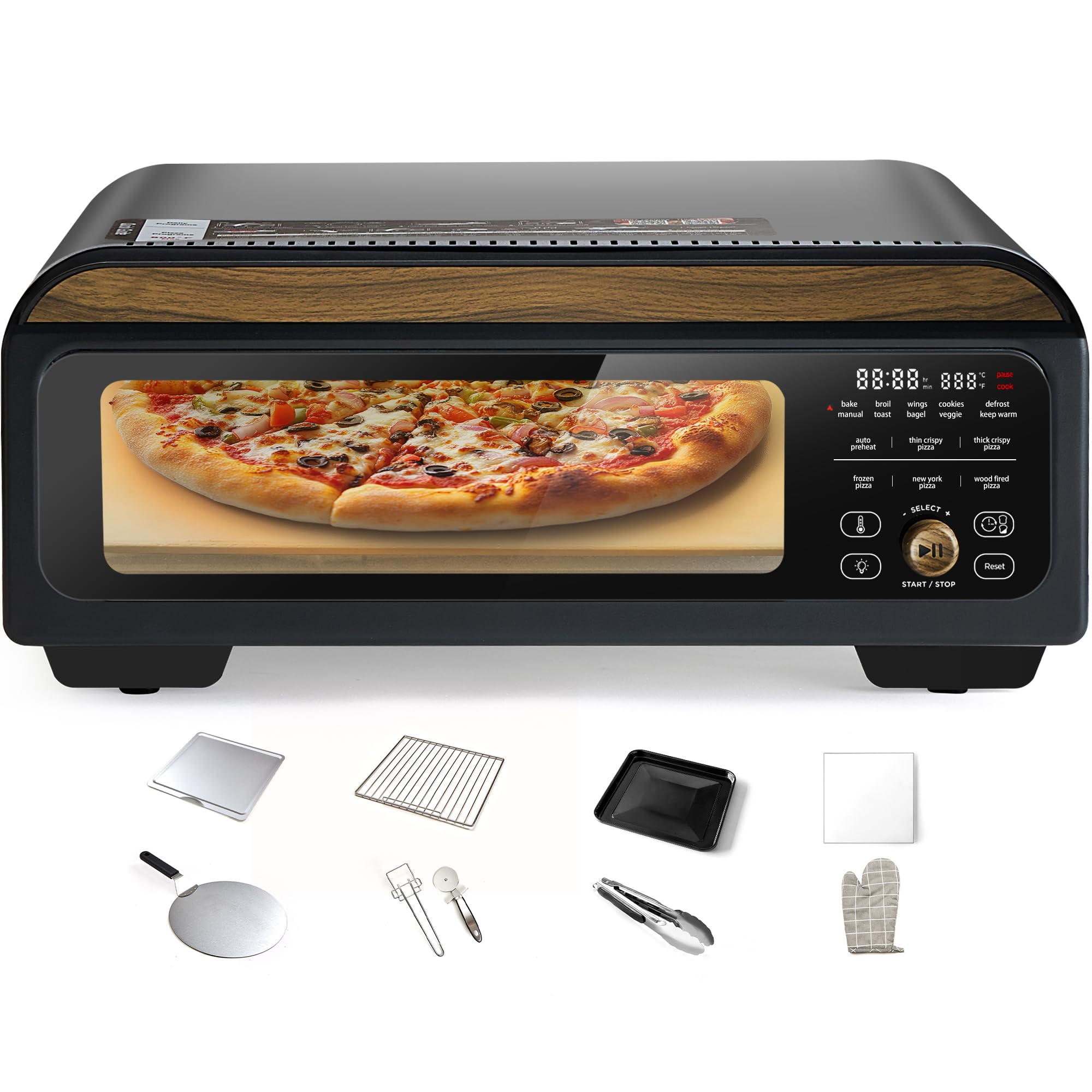 Upgrade Electric Pizza Oven with 800°F Make Pizza in Minutes, 12” Portable Countertop Versatile Pizza Oven for Indoor & Outdoor, Classic Black Stove is Suitable for Home and Commercial