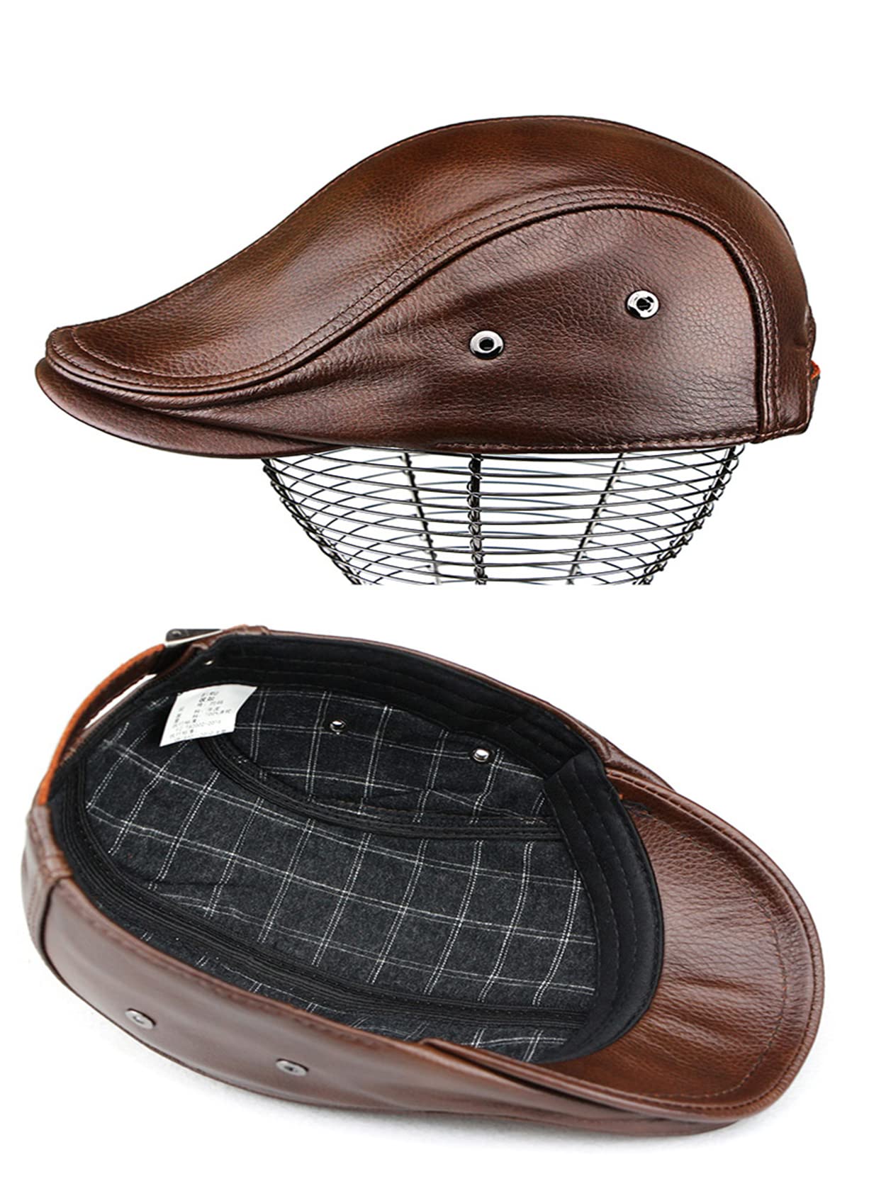 Ogvpe Men's Adjustable Leather Hat Fashion Spring Newsboy Cap Hat Leather Ivy Cap Beret Hat Flat CapGift for Dad Boyfriend Brown