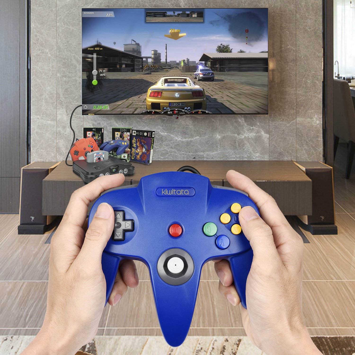 KIWITATA Classic N64 Controller, kiwitatá Retro N64 Wired Controller Gamepad Joystick Compatible with N64 Video Game Console System Blue