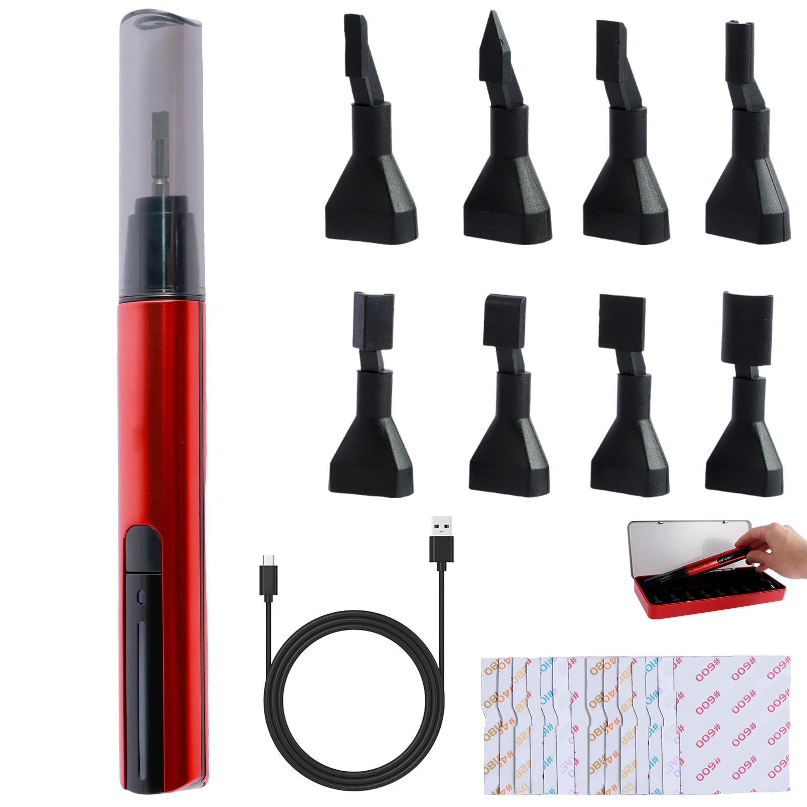 ZJRDYYK Reciprocating Sander, Cordless Mini Pen Sander With 8pcs Sanding Head and 12 Types Self-Adhesive Sandpaper, USB Quick Charging Electric Sanding Pen for Small Sanding, Polishing, DIY Crafts