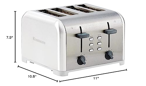 Kenmore 4-Slice Toaster, White Stainless Steel, Dual Controls, Extra Wide Slots, Bagel and Defrost Functions, 9 Browning Levels, Removable Crumb Trays, for Bread, Toast, Muffin, Toaster Strudelā¦