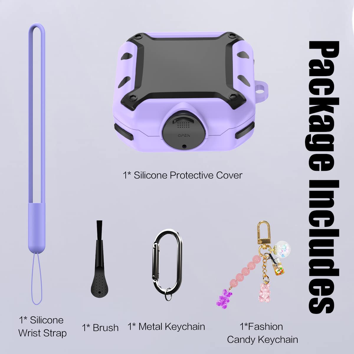 Secure Lock Case for Beats Fit Pro 2021, Anti-Scratch Hard Shell Protective Cover for Beats Fit Pro Case with Fashion Candy Keychain (Purple)