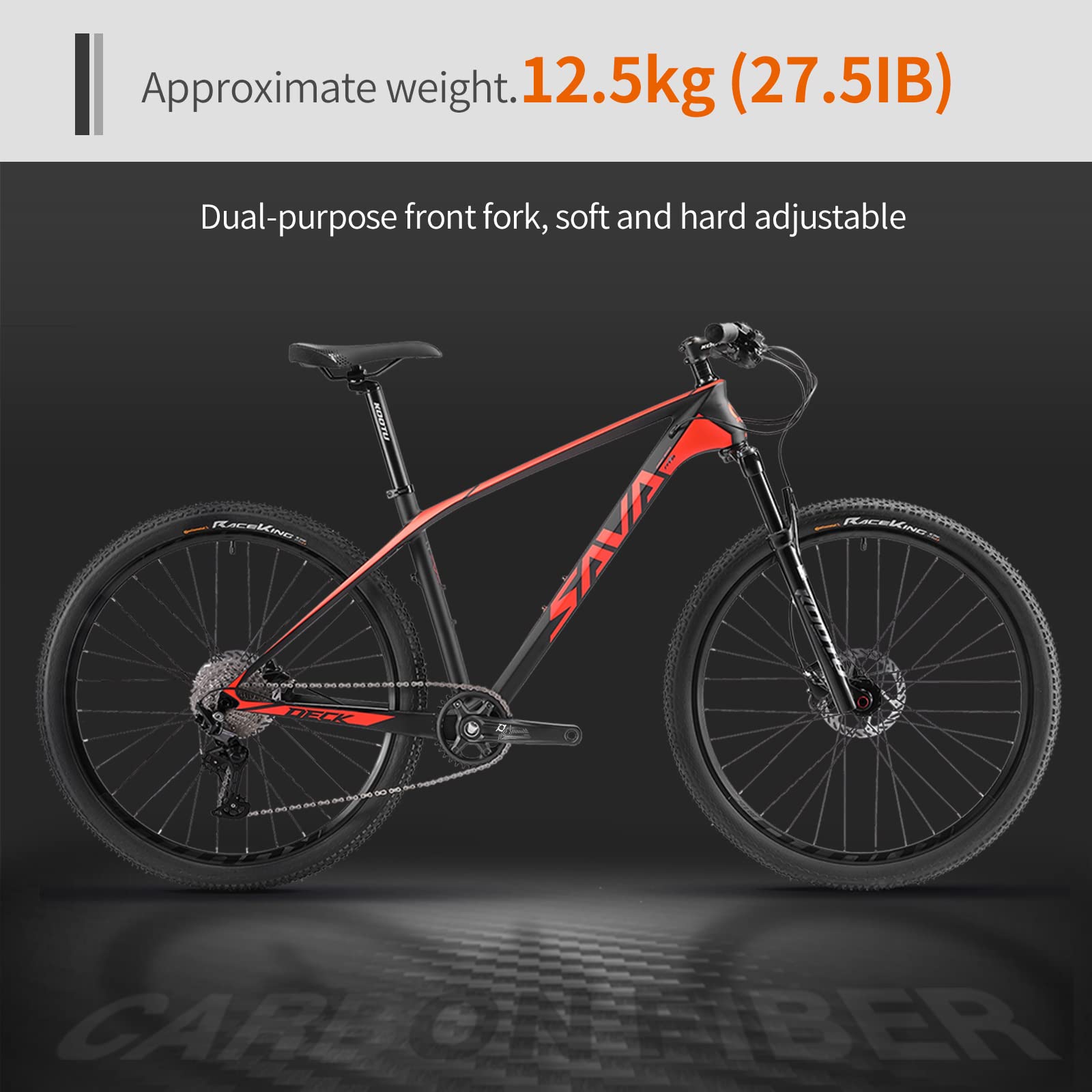 SAVADECK Carbon Fiber Mountain Bike, Deck 6.1 Carbon Frame 27.5/29 Inch Wheels Mountain Bicycle, 12 Speeds Hydraulic Disc Brake MTB Bicycle with DEORE Groupset (Black Blue, 29x21'')