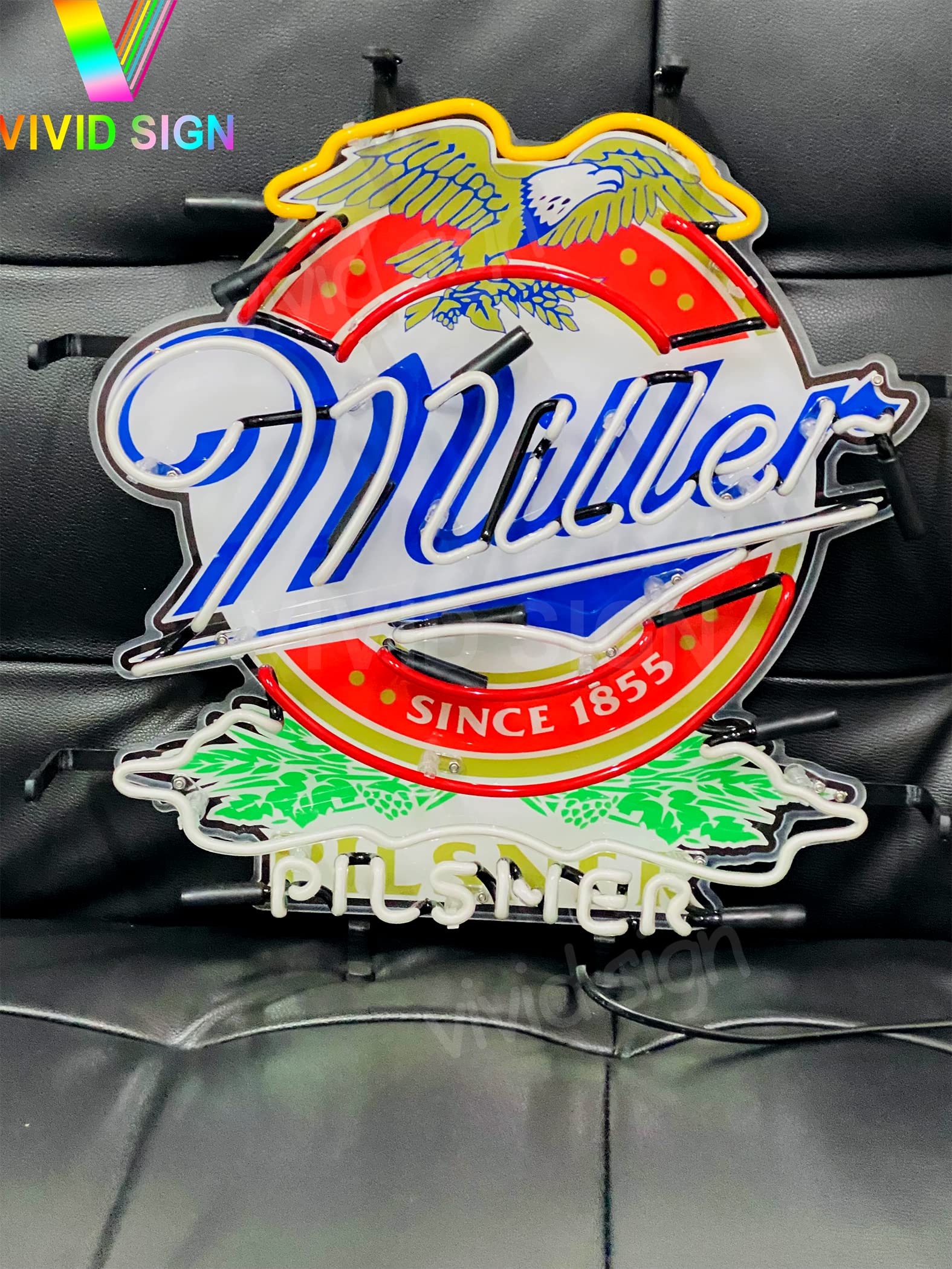 Queen Sense 20"x16" Miller Pilsner Eagle Neon Sign Neon Light with HD Vivid Printing Tech A120MPELVVD