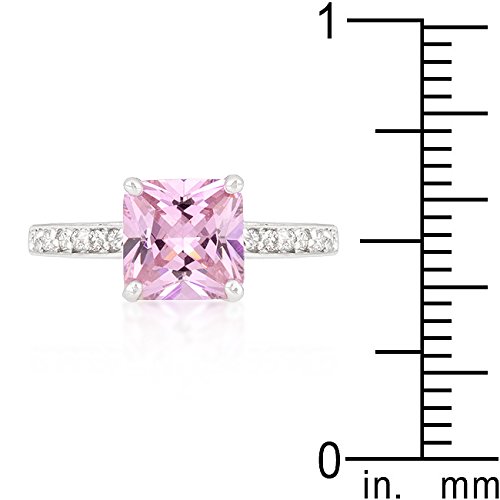 Kate Bissett Rhodium Plated to .925 Sterling Silver Bonded Princess Isabella Ring with Pink Ice Color CZ Size 8