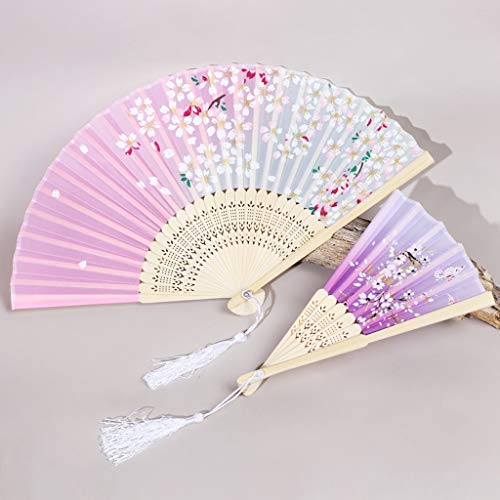 PBLCYUT Ornaments Chinese Style Dance Wedding Party Lace Silk Folding Hand Held Flower Fan Portable Folding Fan (Color : D)