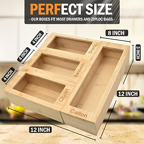 Ziplock Bag Organizer, Bamboo Ziplock Bag Organizer for Drawer, Kitchen Food Storage Bag Organizer Suitable for Gallon, Quart, Sandwich, Snack Bag, Sandwich Bag Dispenser Holders