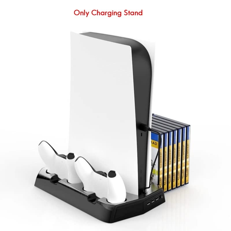 RENSLAT for PS5 Charging Stand Base with Cooling Fan and 3 USB Port Dual Controller Charger Storage Tray Bracket