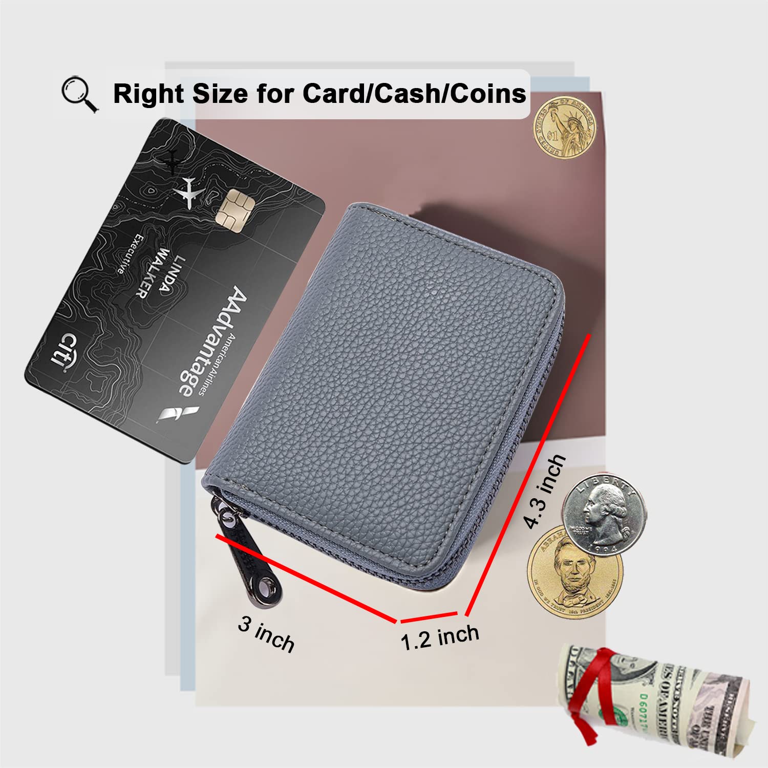 Oirtmiu RFID Blocking Credit Card Holder: Genuine Leather Zipper Card Case for Women Accordion Card Holder Wallet - RFID Blocking