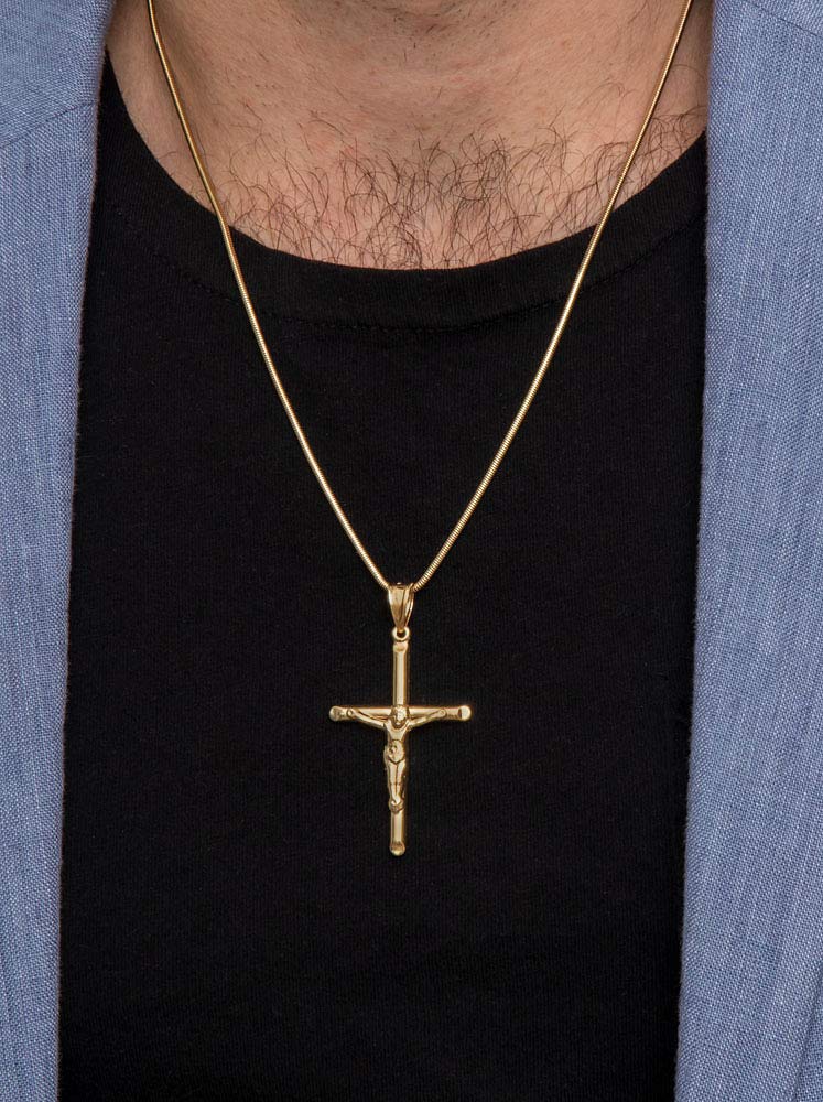 LooptyHoops Extra-Large 14k Yellow Gold Extra Large Crucifix Cross Pendant Charm, (57mm)