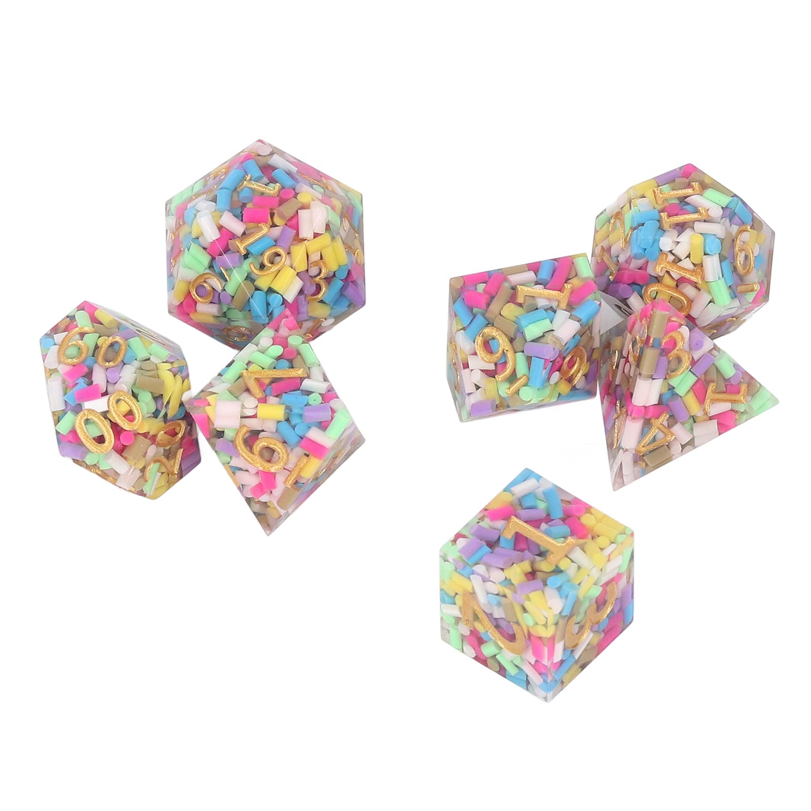 Resin Polyhedral Dice, Clear Number Resin Dice Set Long Lasting 7pcs for Role Playing Games