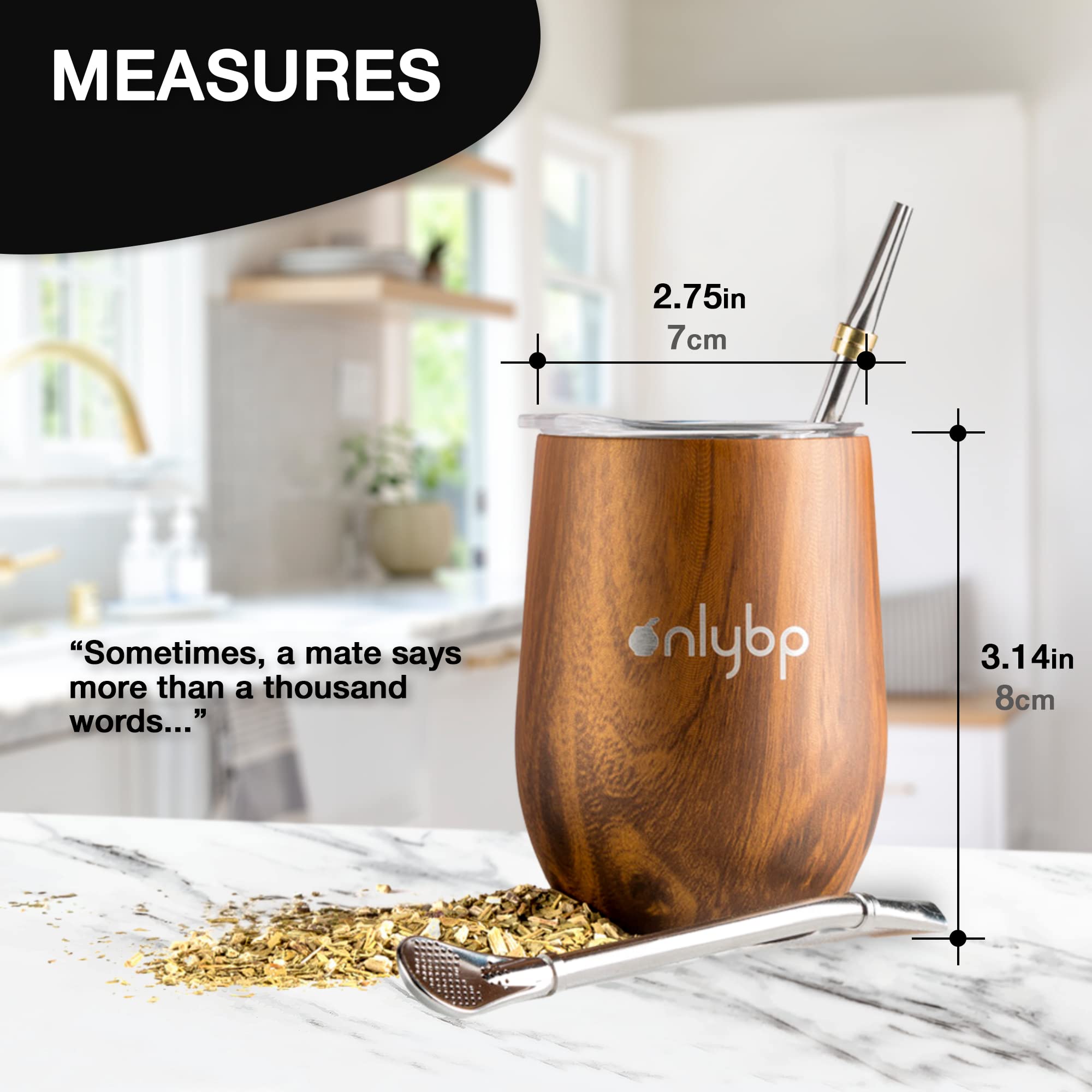 OnlyBP - Argentinian Mate Kit, Includes Yerba Mate Cup, 2 Straws, and Cleaning Brush (Wood)