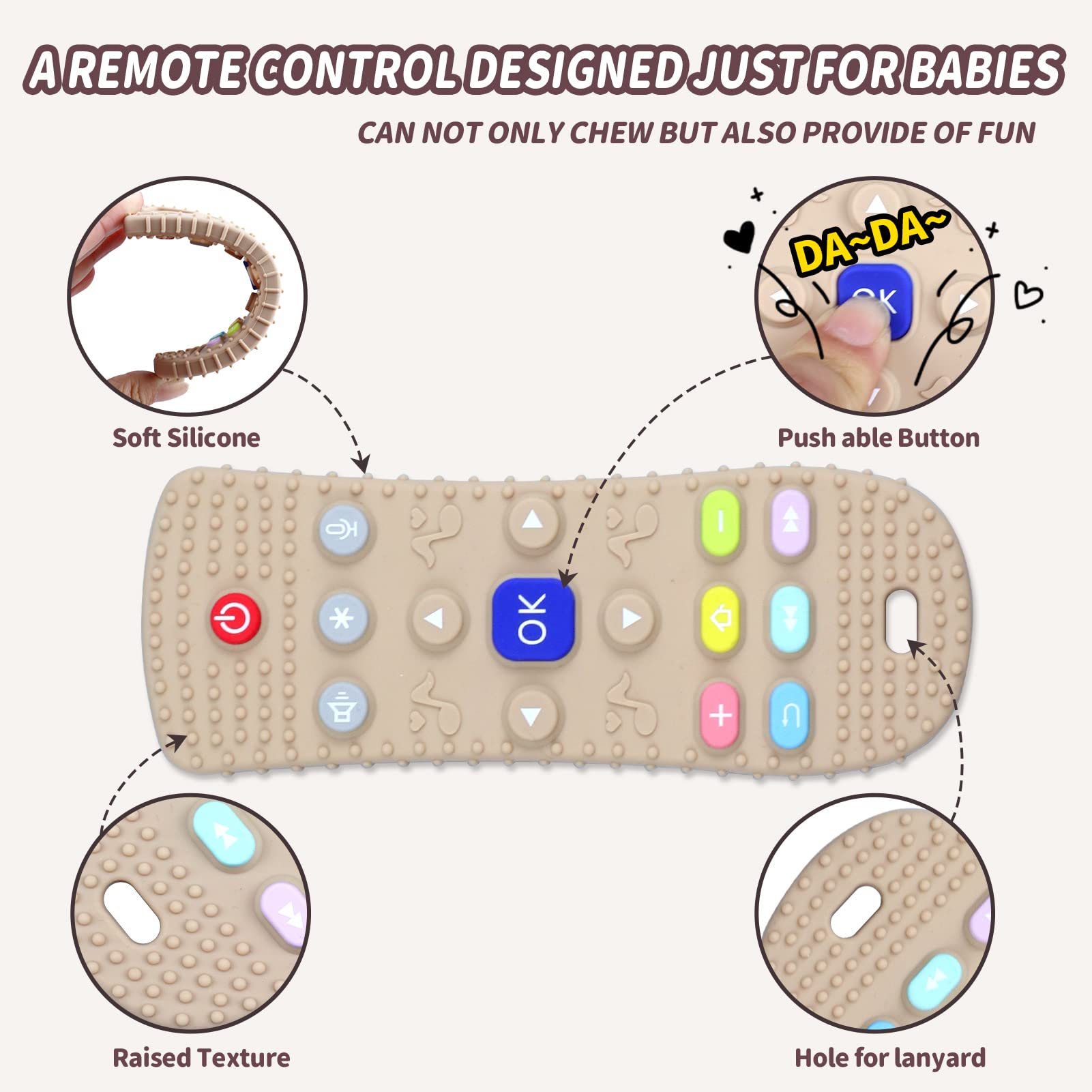 Viyuse Remote teether for Baby, Soft Chew Toys with TV Remote Control Shape, Early Educational Sensory Toy for Babies Teething Relief and Soothe Sore Gum Infant Teether for 3-12 Months