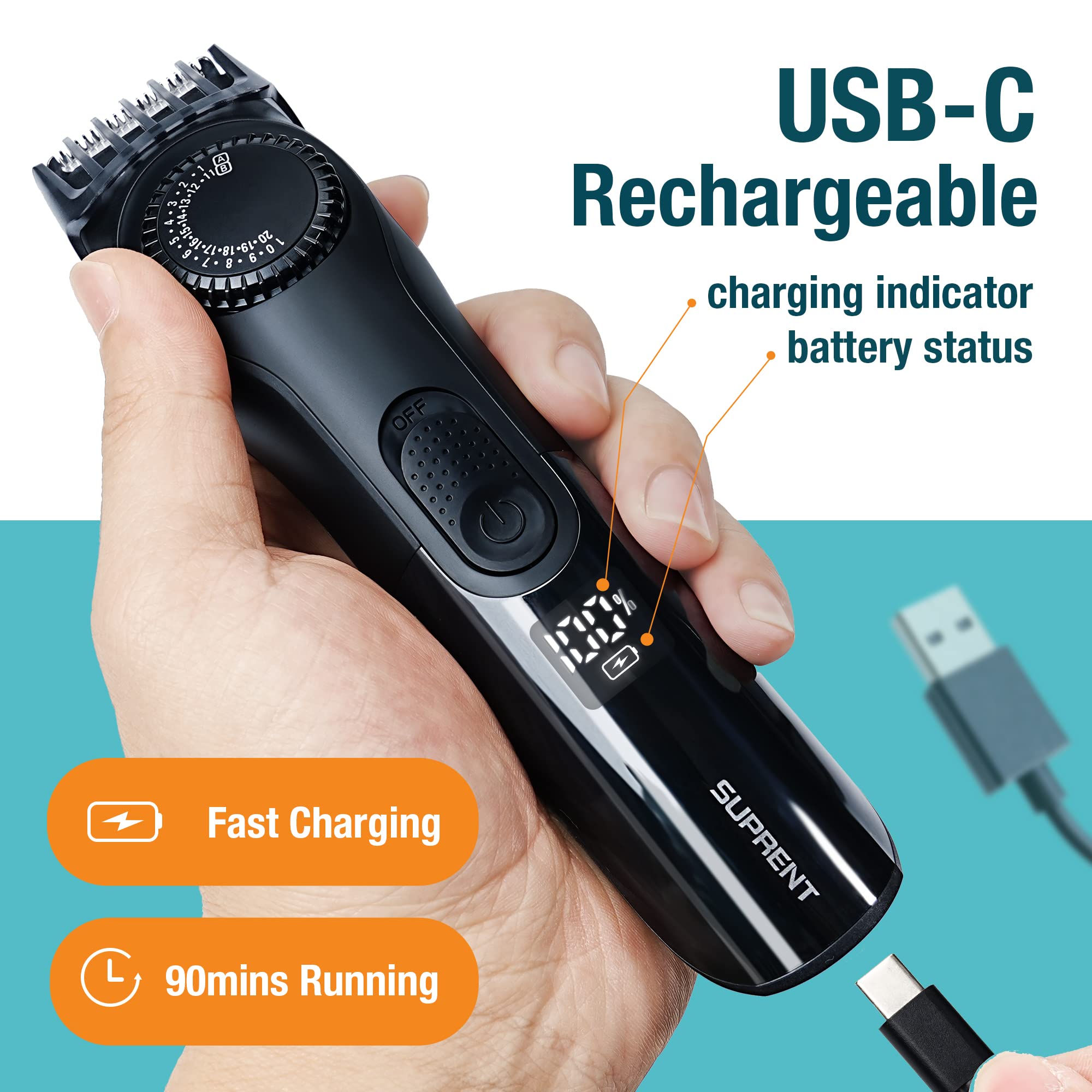SUPRENT Adjustable Beard Trimmer for Men+Nose Ear Hair Trimmer for Men