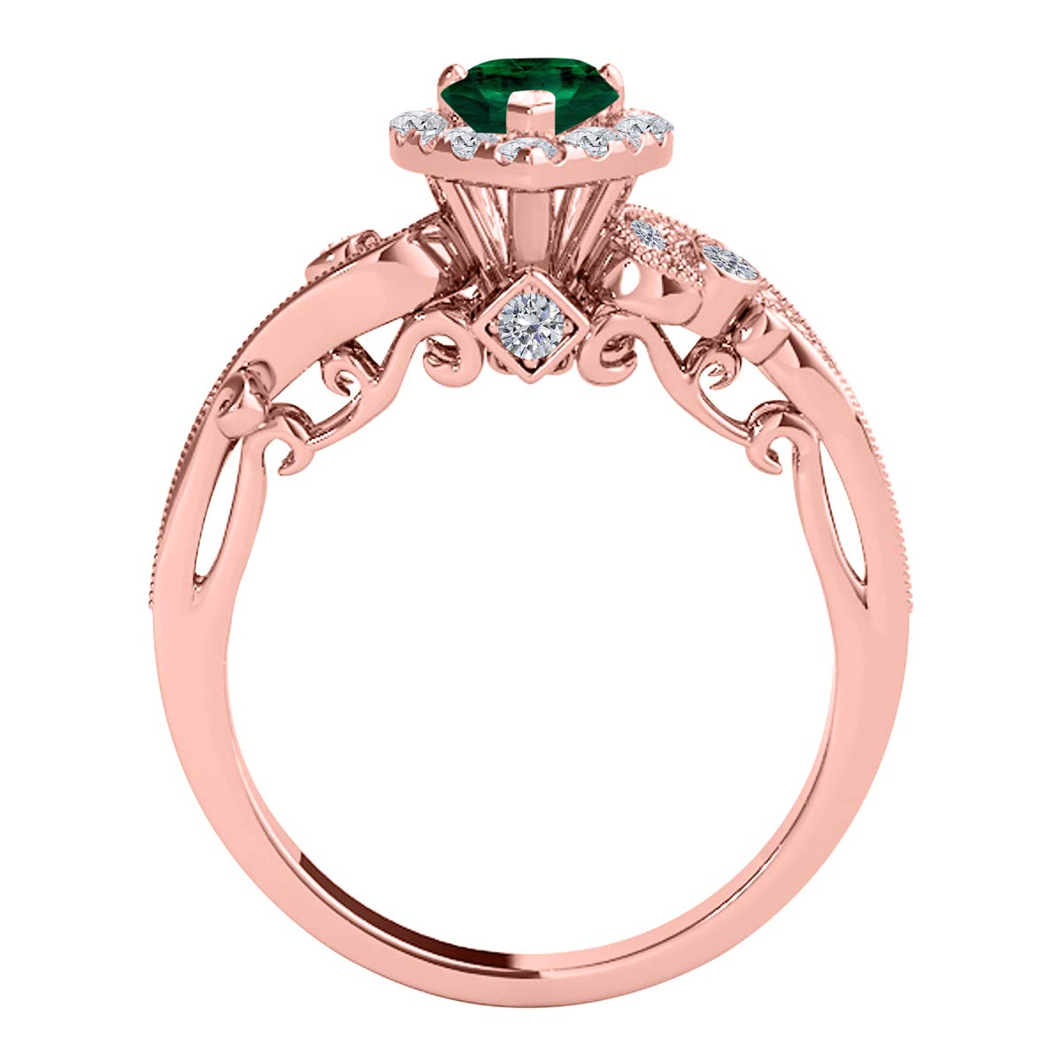 MauliJewels Rings for Women 1.35 Carat Pear Shape Emerald And Round White Diamond Ring Prong-Setting 10K Rose Gold
