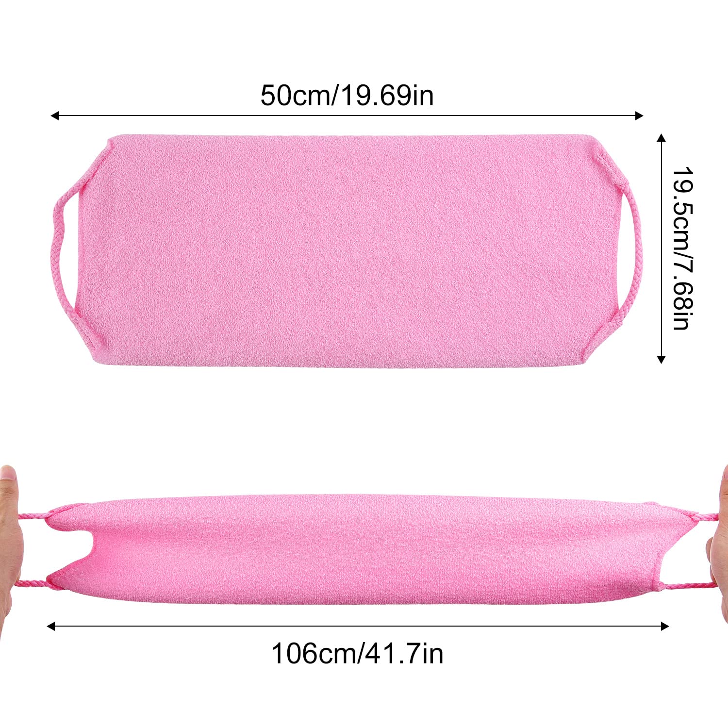 WXJ13 4 Packs Nylon Back Exfoliator, Exfoliating Back Scrubber with Handles, Exfoliating Towel Body Exfoliator Back Washer Scrubber Stretchable Pull Strap Exfoliating Washcloth for Body Shower