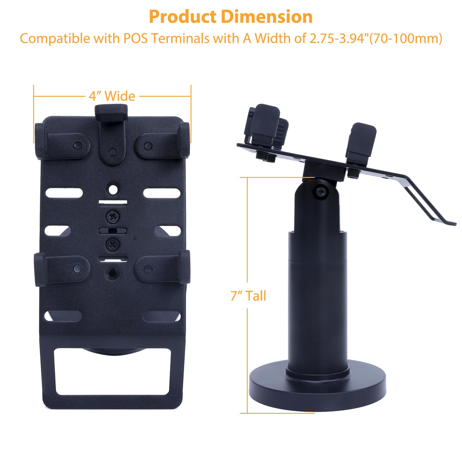 Universal Credit Card Terminal Stand for Square Terminal, 7" Tall Swivel and Tilt Credit Card Readers Square Stand with Handle for Most POS Machine, Screw-in and Adhesive Installation, Black