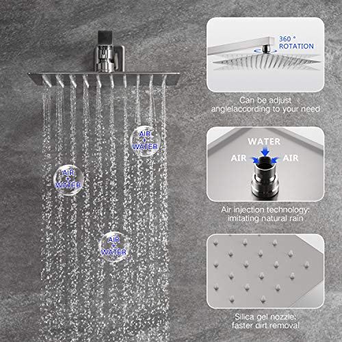 TapLong Brushed Nickel bathroom Luxury Shower System Wall Mounted Shower Faucet Set With High Pressure 10β Square Rain Shower Head and Handheld Shower Head(Rough-In Valve Body and Trim Include)