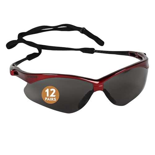 KleenGuard V30 Nemesis Safety Glasses (22611), Smoke Anti-Fog Lens, Red Frame, 12 Pairs / Case