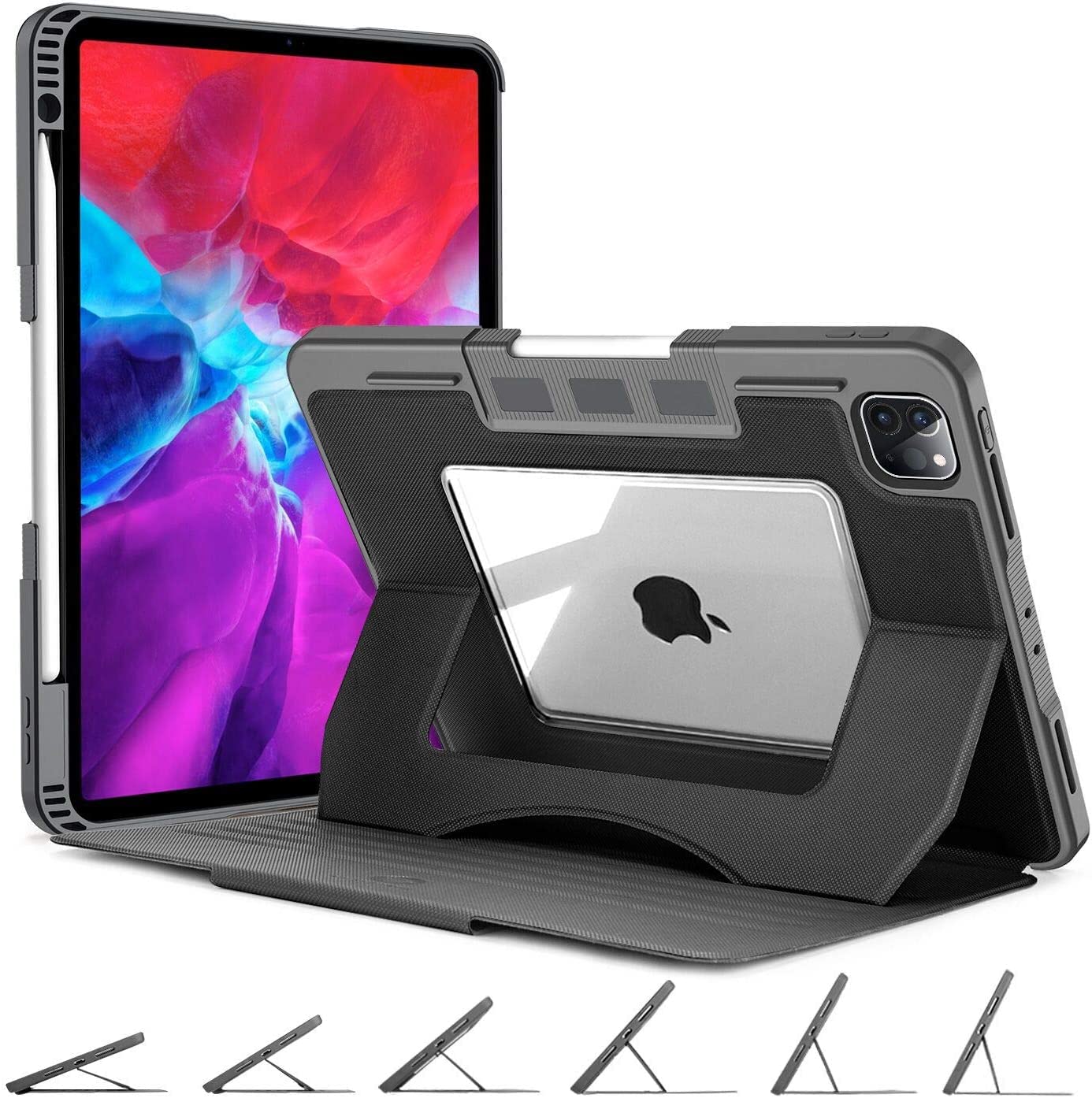 OCYCLONE iPad Pro 11 Case 2021/2020, 6 Viewing Angles Magnetic Stand + Pencil Holder + Auto Wake/Sleep + Clear Back Heavy Duty Protective Case for iPad Pro 11 inch 3rd/2nd/1st Generation, Pink