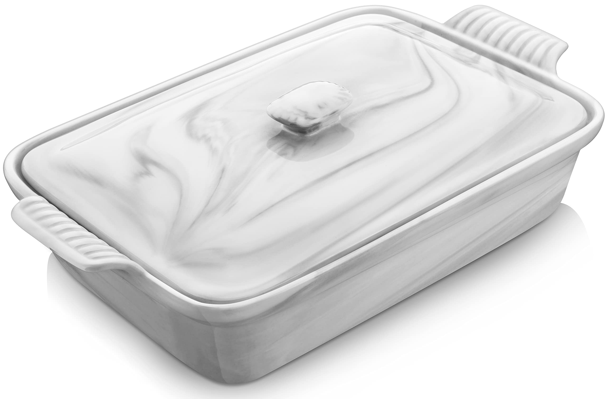 MALACASA Casserole Dish with Lid, 4.2 Quart Ceramic Bakeware Lasagna Pan, 9 x 13 Rectangular Baking Dish with Lid Oven Safe, 9 x 13 x 3.4 inch, Marble Gray