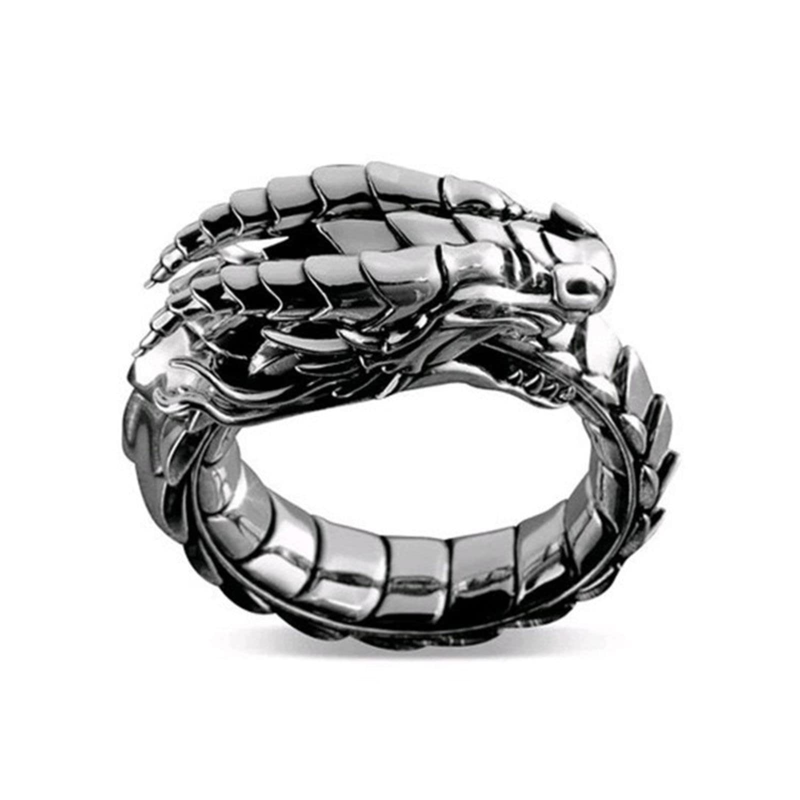 Punk Dragon Ring,Dragon Ring for Men,Gothic Rose Gold Dragon Head Ring Punk Stone Dragon Ring for Boys Hip Hop Retro Rock Dragon Animal Jewelry Size 6-12 (A, 9)