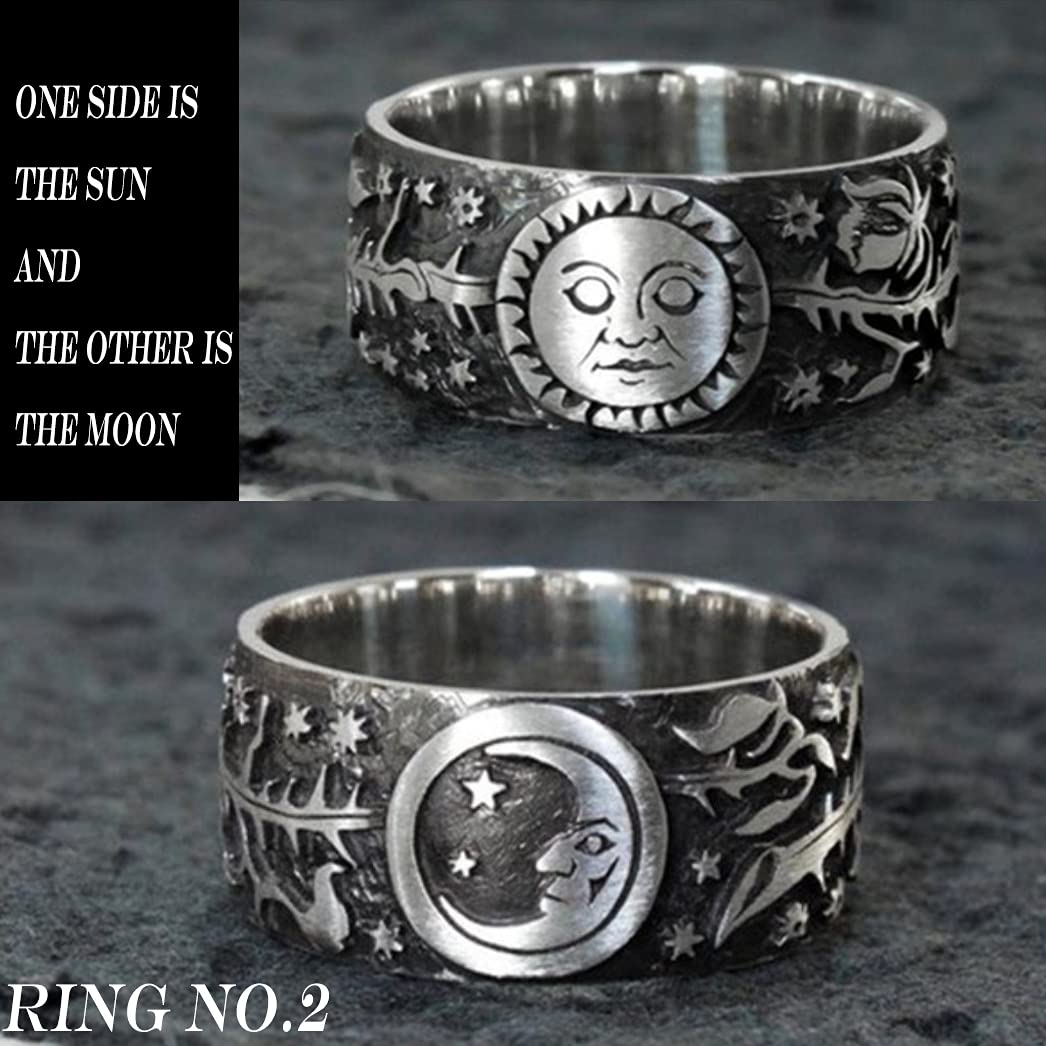 MYLY 2PCS Stainless Steel Sun Moon Rings for Women Men,Sun Ring,Moon Ring for Women Men (A, 7)
