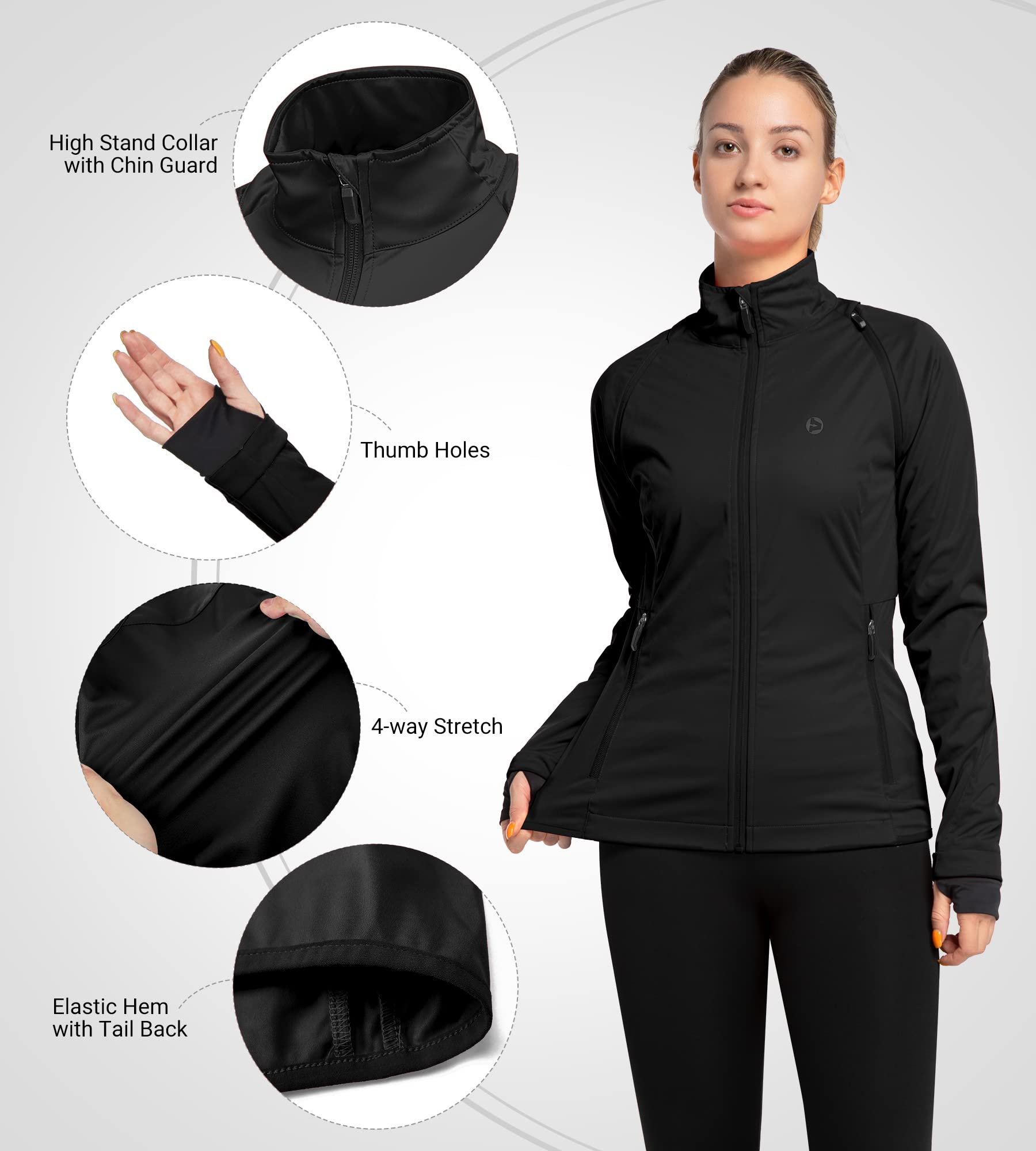 Outdoor Ventures Women's Full Zip Running Cycling Jacket Waterproof Windproof Reflective Removable Sleeves Athletic Vest