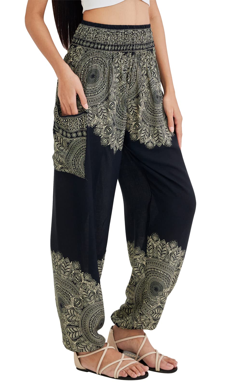 Joob Joob Boho Pants for Women - Hippie Harem Pants Women - Womens Yoga Pants – Comfy Bohemian Flowy Hippie Clothes - Black Medium
