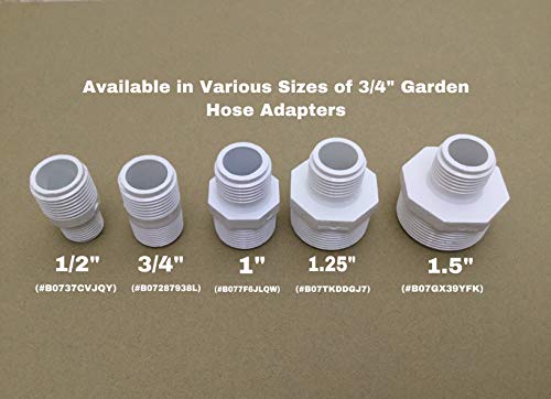 Van Enterprises PVC Garden Hose Adapter (Male 1.5" NPT x 3/4" GHT) for Sump Pump and Pool Pump Hose Adapter