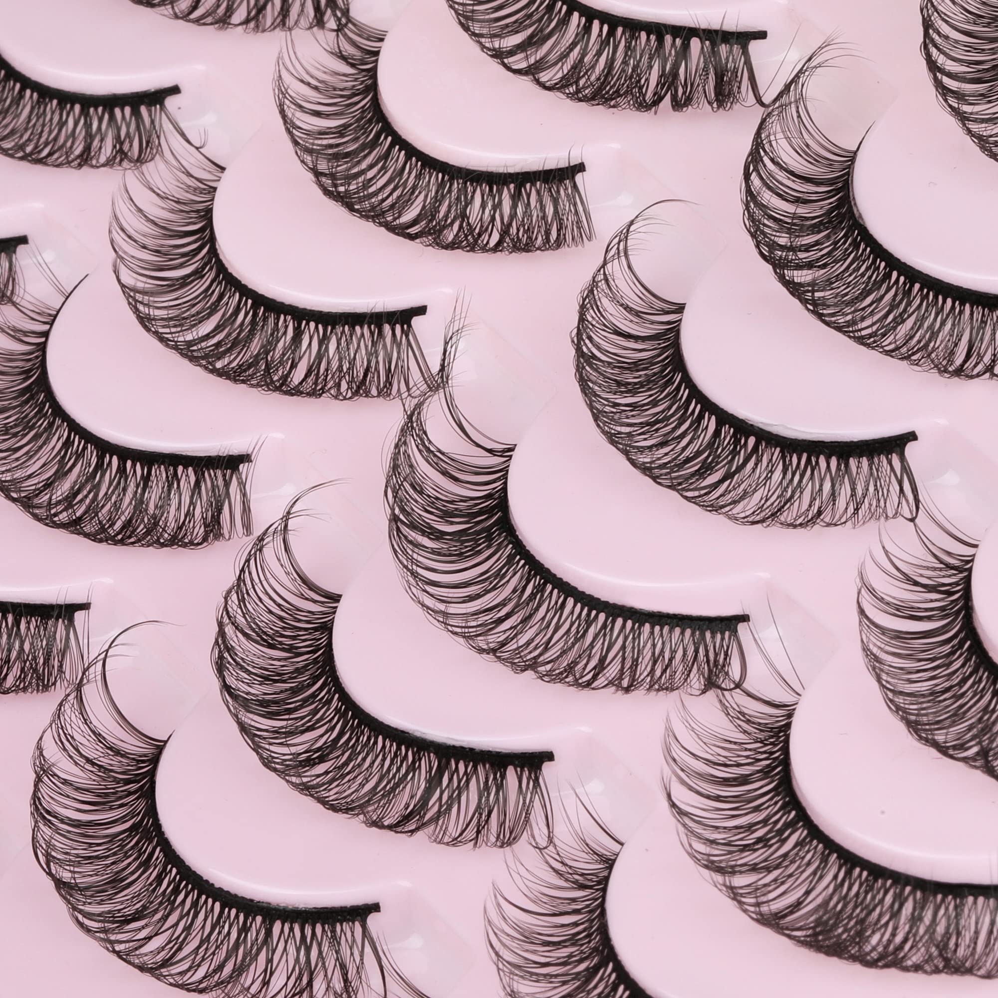 Newcally Russian Strip Lashes Mink Wispy Natural Look False Eyelashes Pack Manga Lashes D Curl Fluffy Volume Faux Mink Lashes Cat Eye Lashes Look Like Lashes Extension 14 Pairs