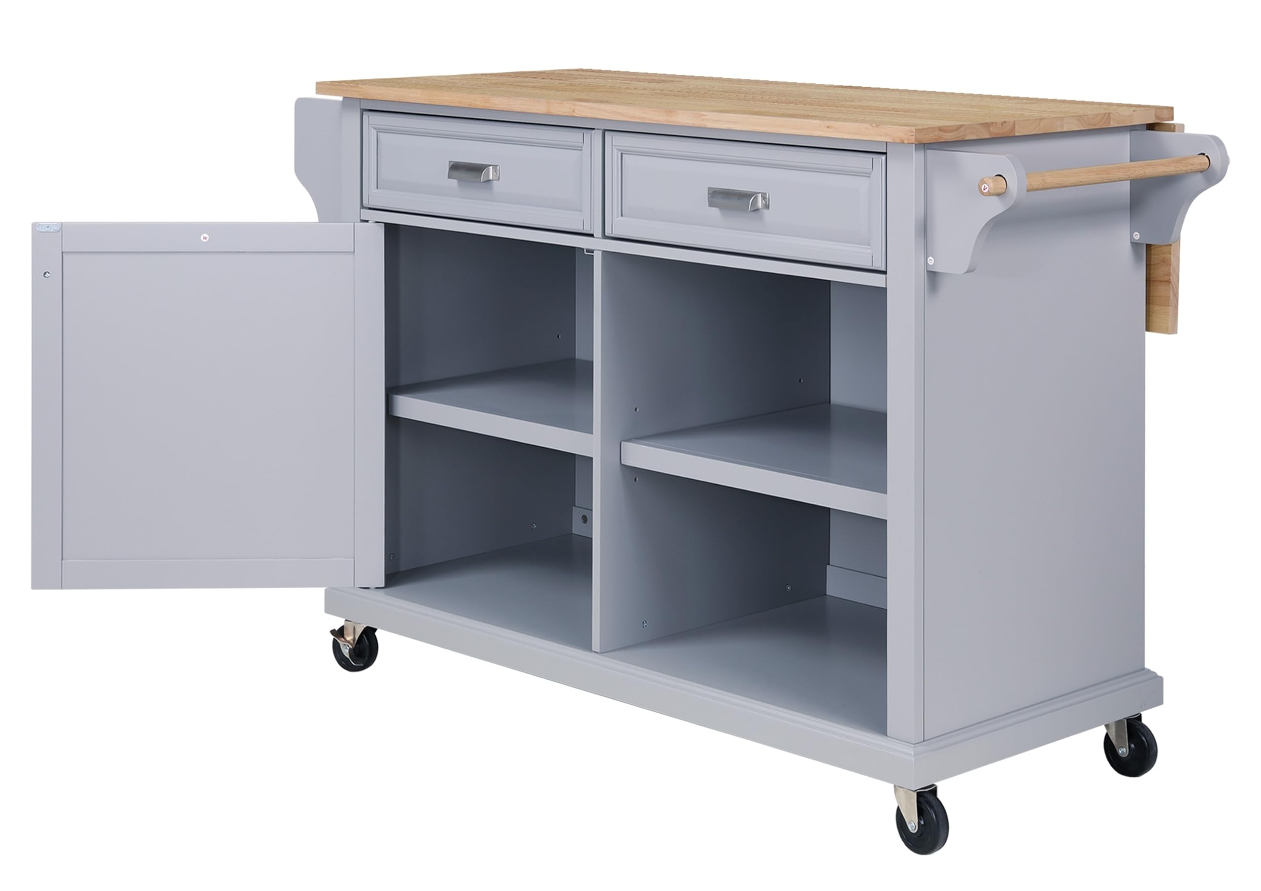 Kitchen Island on Wheels with Drop Leaf and Solid Wood Feet, 57.6 Inch Width/32 Inch Depth Rolling Kitchen Island Cart with Storage Cabinet and Drawers for Kitchen, White