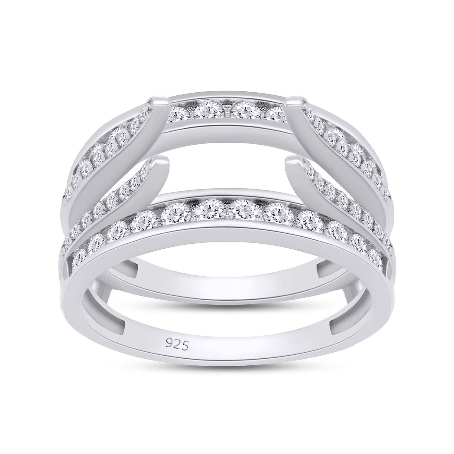 SAVEARTH DIAMONDS 1CT Round Lab Created Moissanite Diamond Combination Cathedral & Classic Enhancer Ring Guard In 14K White Gold Over Sterling Silver (1Cttw)-6.5