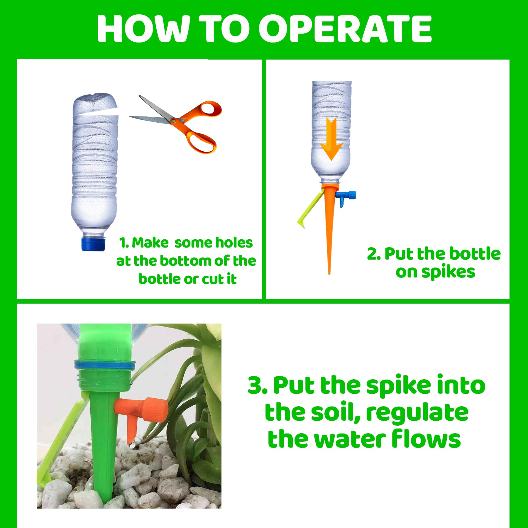Self Watering Planter Insert for Outdoor and Indoor Plants (12 Pcs) - Self Watering Spikes with Automatic Watering Device for Vacation Plants - Potted Plant Waterer, Orange/Green