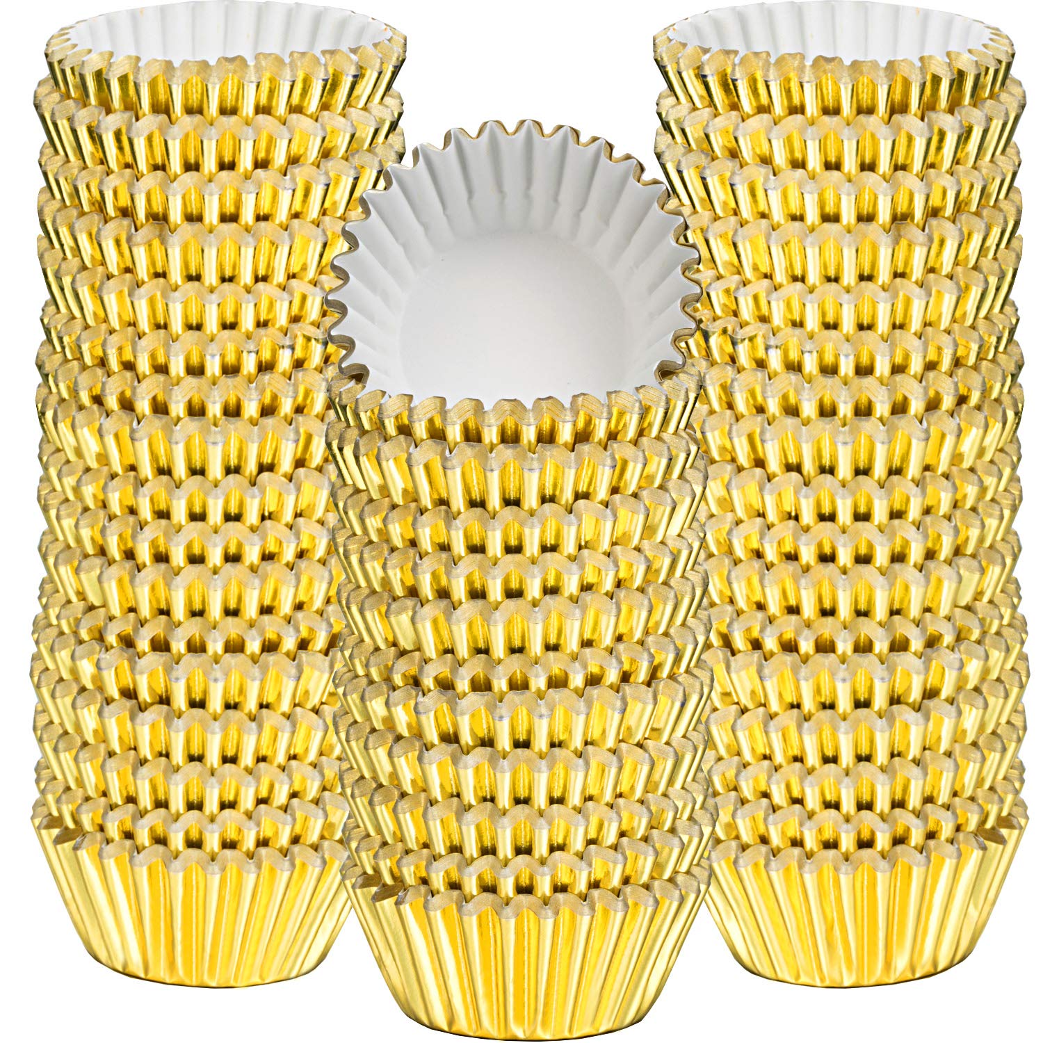 Sumind 400 Pieces Cupcake Liners Mini Foil Metallic Liners Muffin Paper Cases Baking Cups Wrapper Colored Cupcake Chocolates Making for Holiday Wedding Party Baby Showers(Gold)