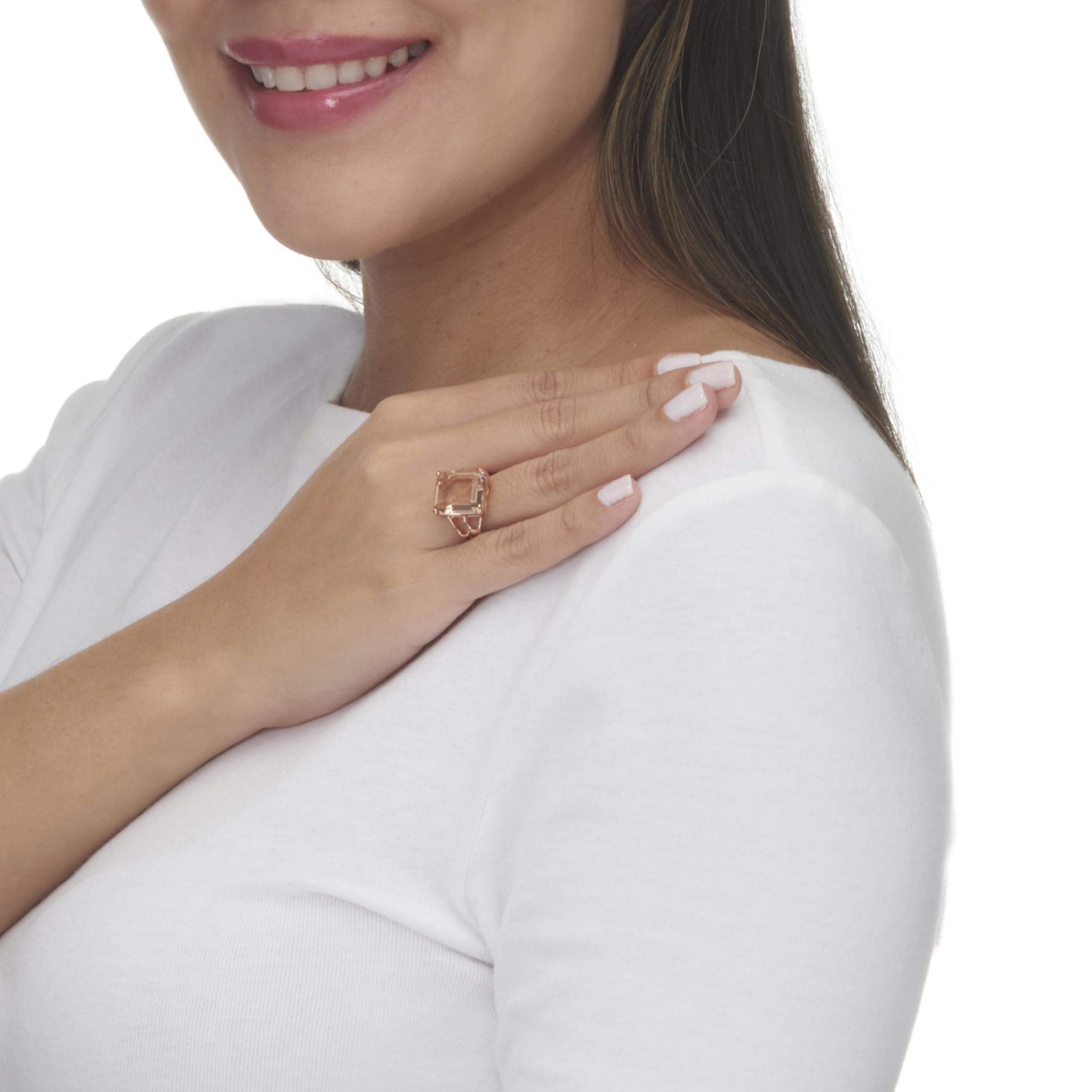 PalmBeach Rose Gold-plated Sterling Silver Emerald Cut Simulated Peach Morganite Ring Sizes 6-10 Size 8
