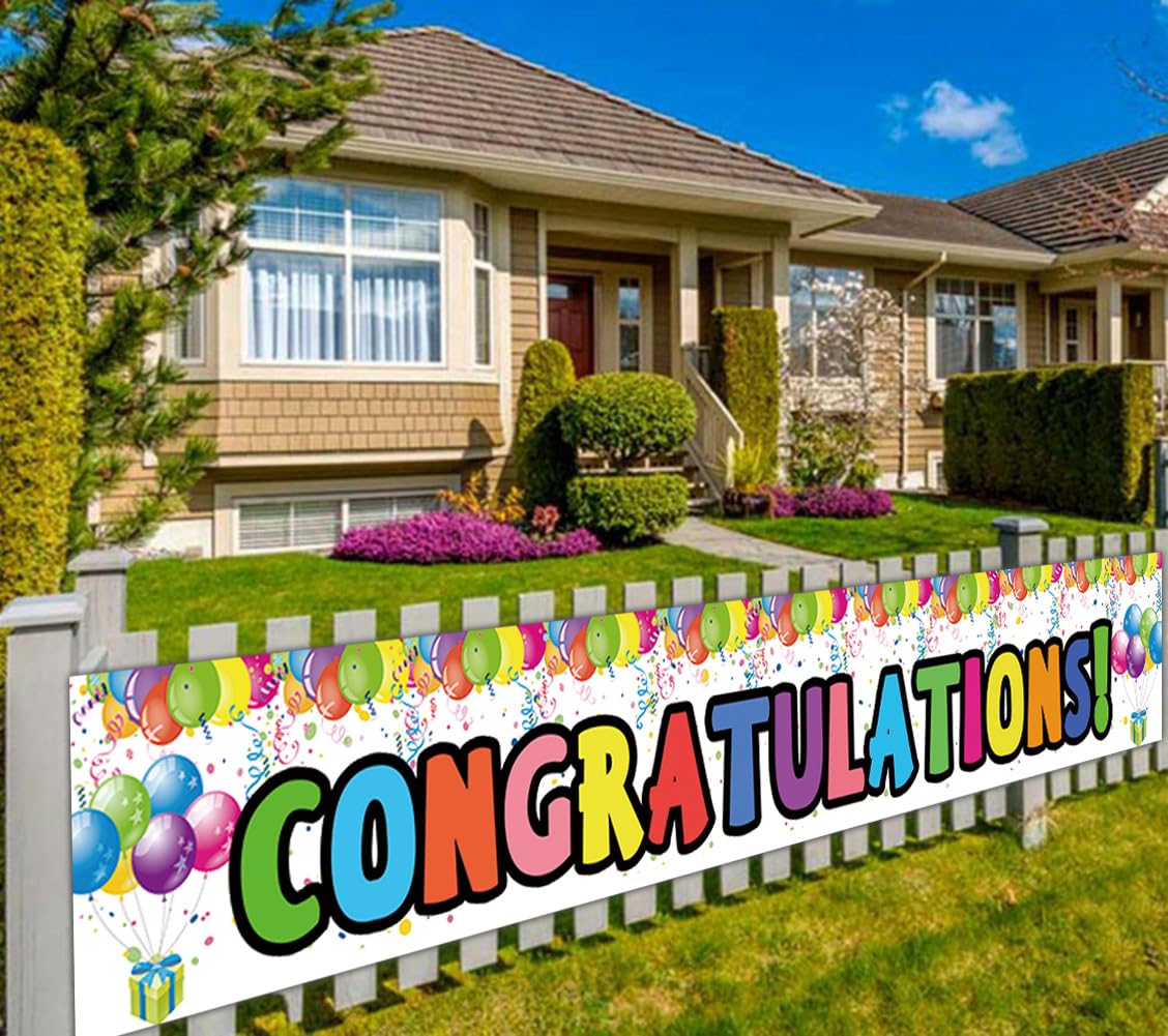 Large Congratulations Banner, 2024 Graduation Congrats Banner, Birthday Engagement Wedding Baby Shower Retirement Job Promotion Party Supplies Decorations (9.8 x 1.6 feet)