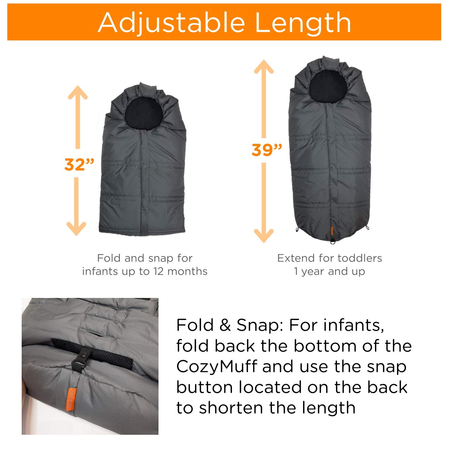 liuliuby Flex CozyMuff - Universal Footmuff with Adjustable Length and Hood - Bunting Bag for Stroller (Charcoal Gray)