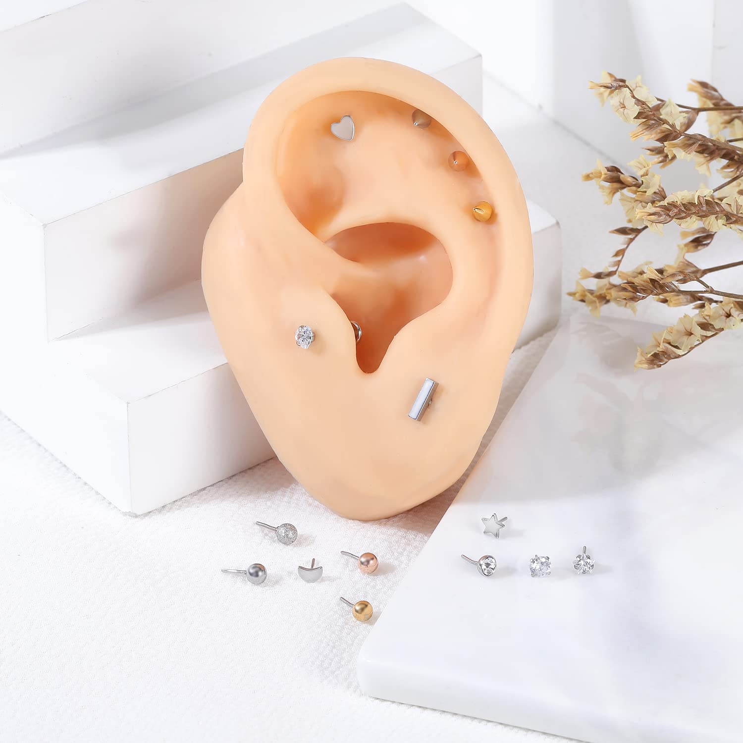 PunkTracker 16G DIY Threadless Cartilage Earring CZ Nose Piercings Nose Studs Surgical Steel Earrings Tragus Helix Conch Medusa Piercing Jewelry Lip Rings Labret Studs