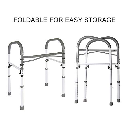Vaunn Deluxe Folding Safety Toilet Rail, Adjustable and Foldable Toilet Safety Frame, Bathroom Handrail Assist Grab Bar Handle, Gray