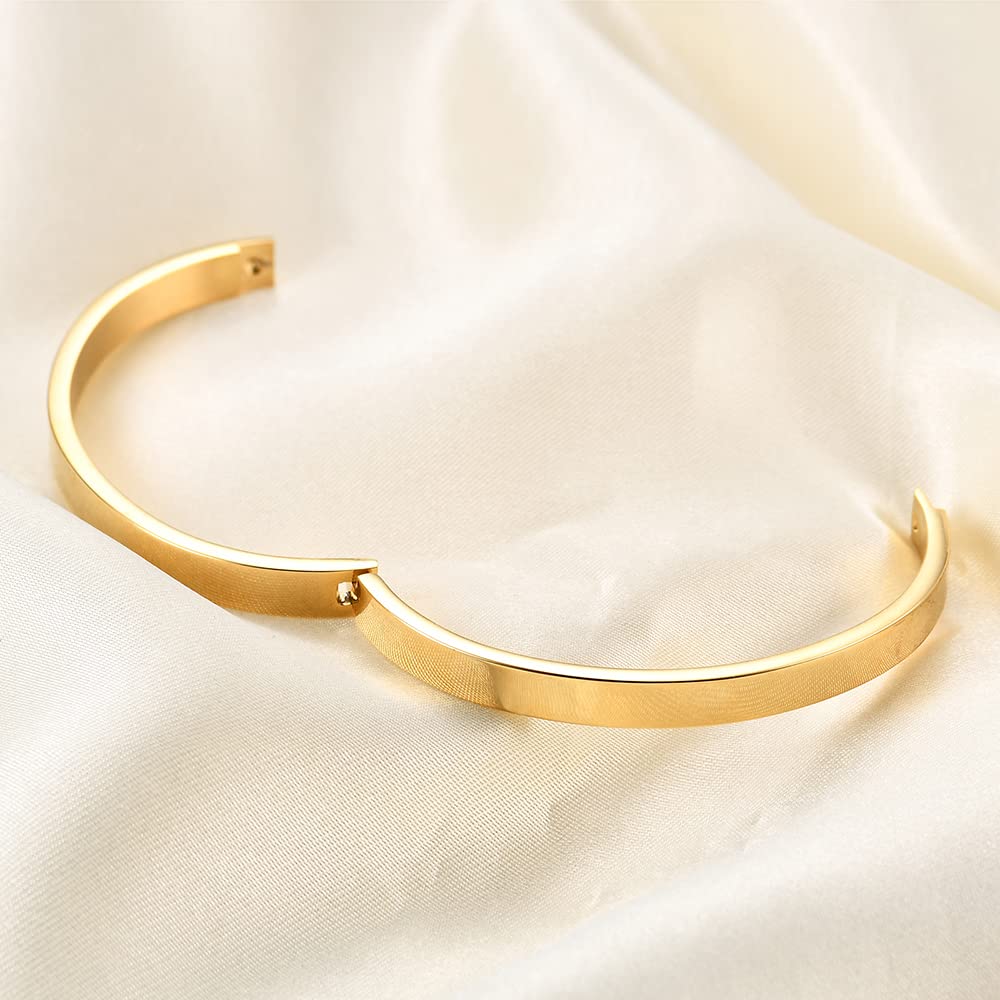 MYNENEY Rose Gold/Gold/Silver Titanium Stainless Steel Pave Cubic Zironia Simulate Diamond Stackable Oval Hinged Bangle Bracelet 6.5-7.5Inch (6mm-Gold, 7 Inch)