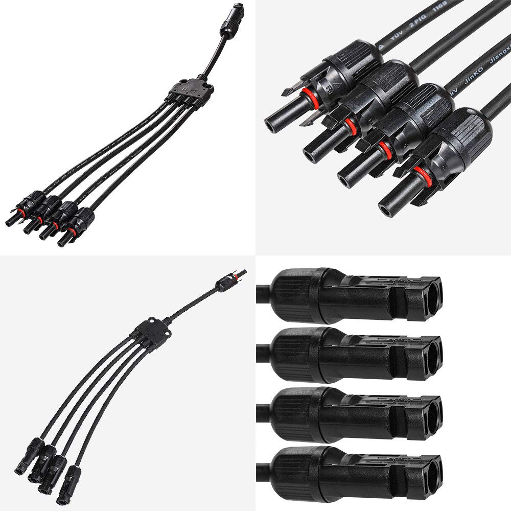 JJDD Carkio Y Shape Photovoltaic Connectors,1 Pair Male Female 1 to 4 Parallel Adapter Cable Wire Plug Can Extension Cable Wire Connector Compatible with Solar Panel-2 Pack
