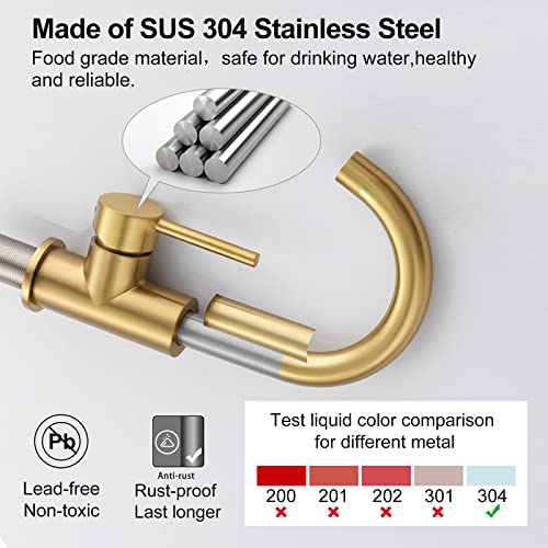 Single Handle Brushed Gold Bathroom Sink Faucet with Supply Hose, 360° Swivel Gold Bar Sink Faucet with Deck Plate, Gold RV Bathroom Basin Faucet for 1-3 Hole Installation