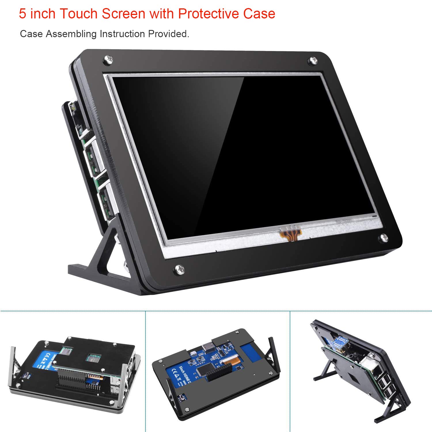 kuman 5 inch Resistive Touch Screen with Protective Case 800x480 HDMI TFT LCD Display Module for Raspberry Pi 3B+/3B 2 Model B RPi 1 B B+ A A+ SC5AC (5 inch Raspberry pi Display with Protection case)