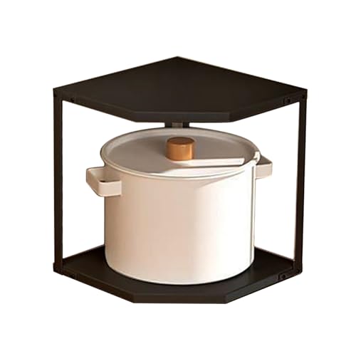 Kitchen Small Corner Shelf Rack Space Saving Stable Carbon Steel Cookware Stand for Pots Pans, Fan Shaped (2 Layer Black 27x27x27.6cm)