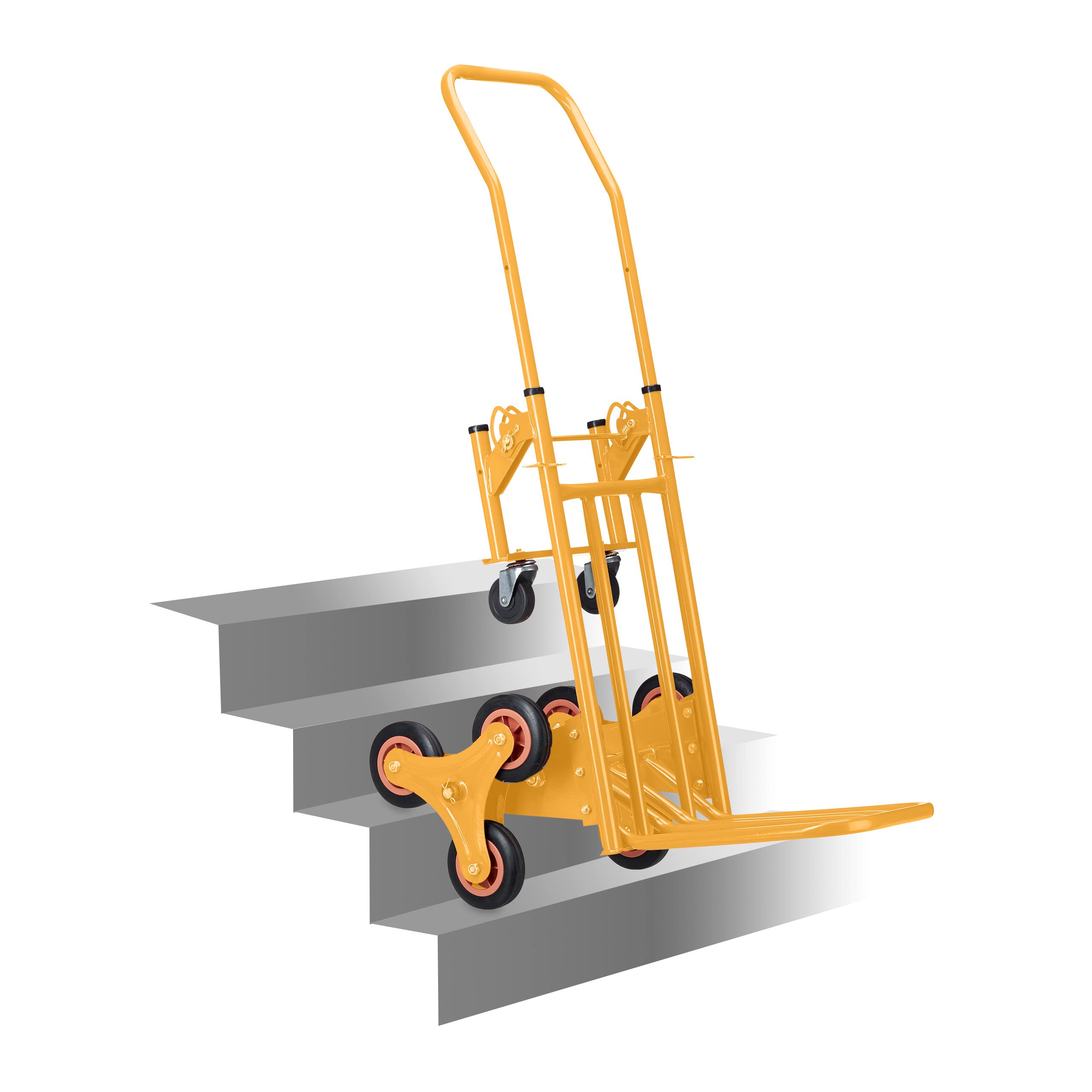 Relaxdays Stair Climbing Hand Truck, Folding Cart, up to 50/150 kg, Solid Rubber Tyres, Height Adjustable, Yellow, 124 x 54 x 77 cm