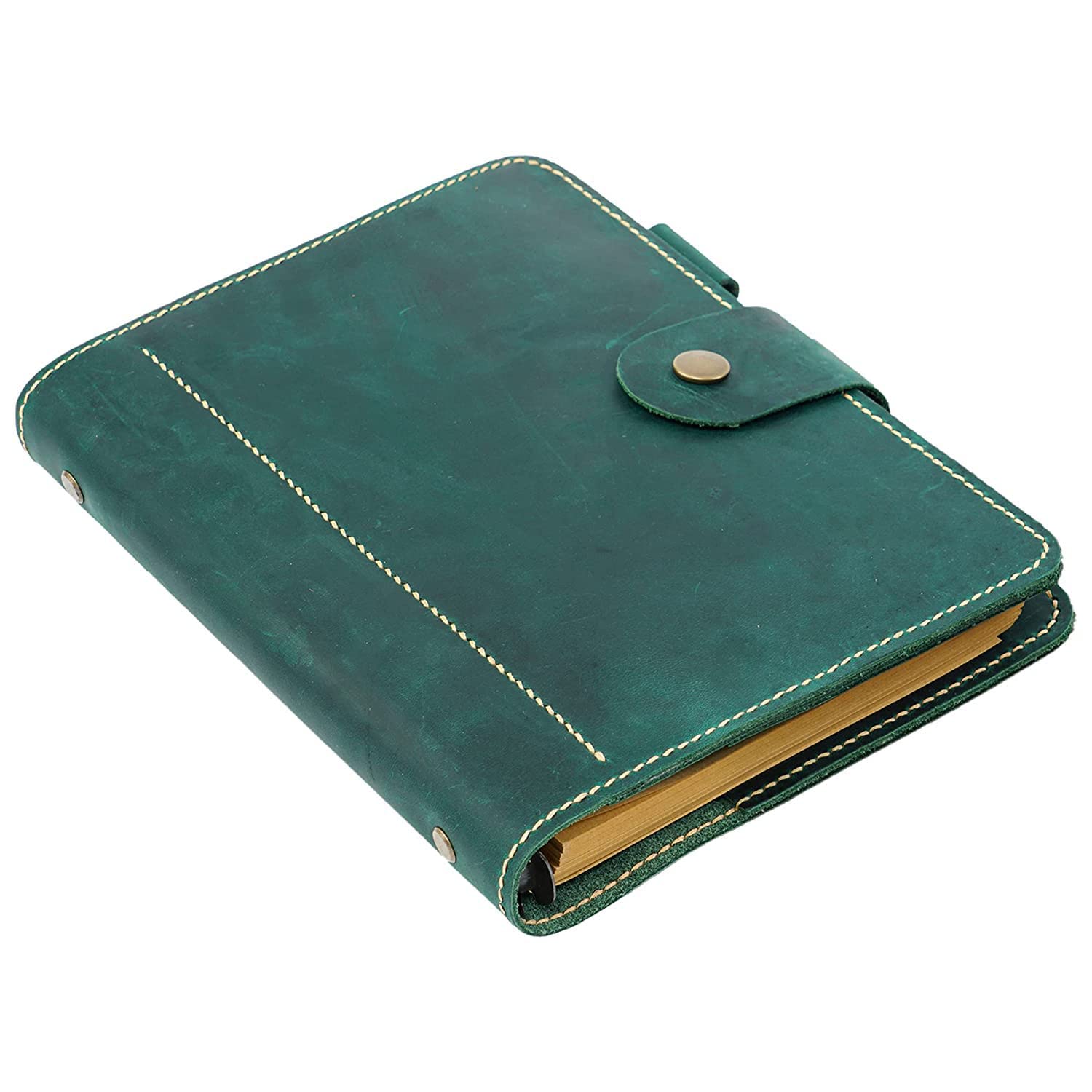 Turbosnail Personalized Size A5 6 Ring Leather Refillable Planner Binder, Travelers Journal, Sketchbook, Distressed Leather, Travel Journal For Men Women (Lined Paper 160 Pages), Customized Gift