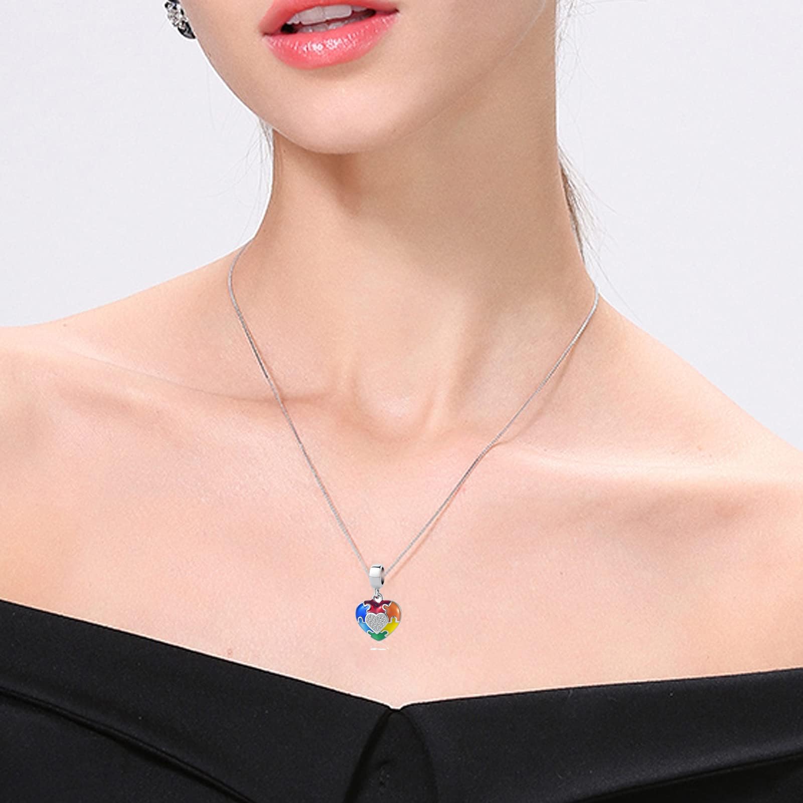 OutstandLong Autism Awareness Puzzle Piece Heart Love Dangle Charm Bead for Pandora Bracelet for Friend