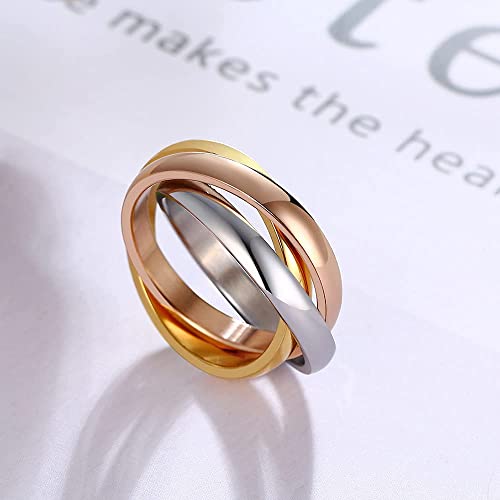 MYNENEY Women Minimalist Promise Ring Triple Interlocked Rolling Rings Size 4-45
