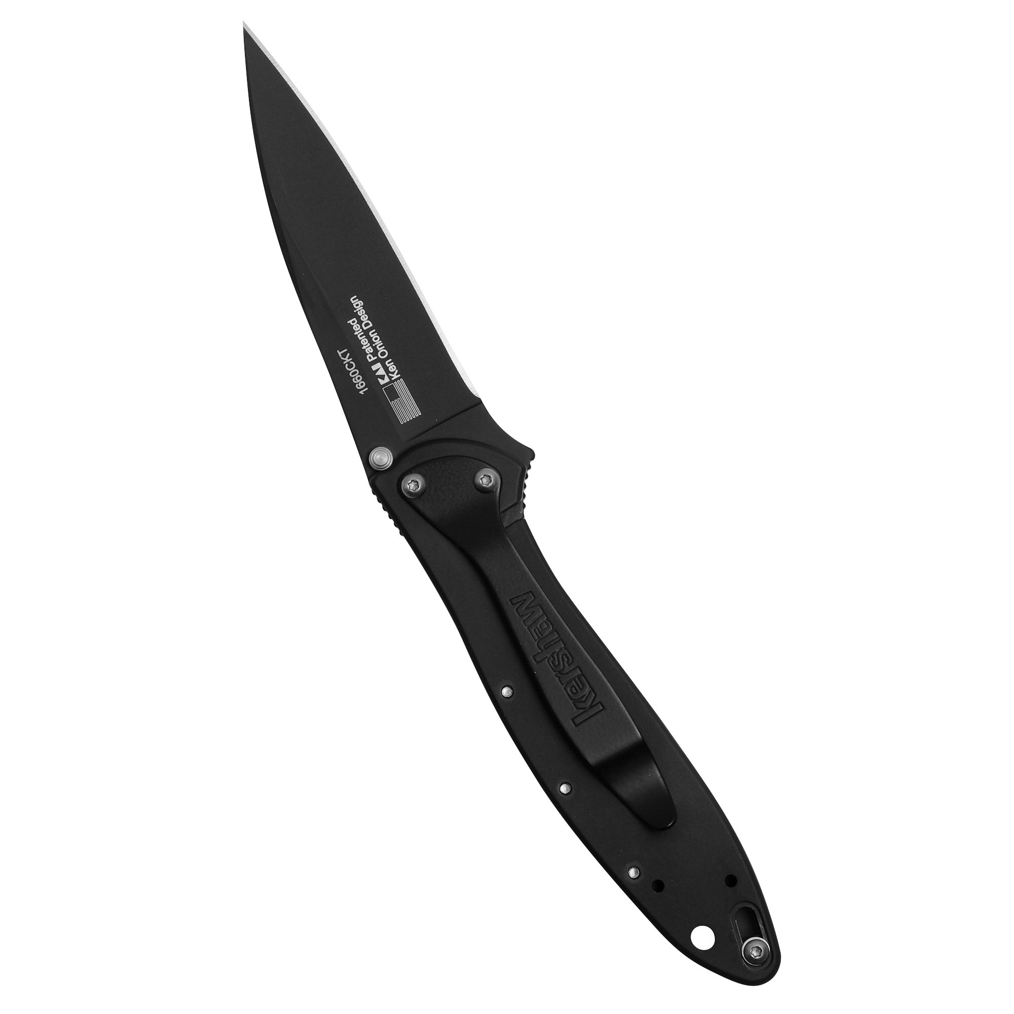 Kershaw Leek, Black Folding Knife (1660CKT); 3 OZ. & Leek, Stonewashed Pocket Knife (1660SWBLK) 3” Stonewashed High-Performance Sandvik 14C28N Steel Blade, Black Anodized Aluminum Handle; 2.4 OZ